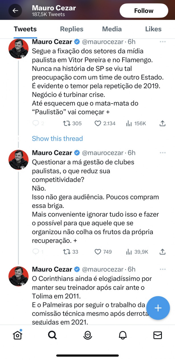 Paulistas parem de perseguir o Flamengo e o Mauro Cezar Pereira