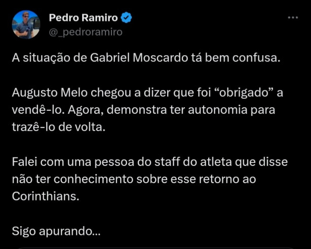 A situação de Moscardo está bem confusa disse agora Pedro Ramiro da Band