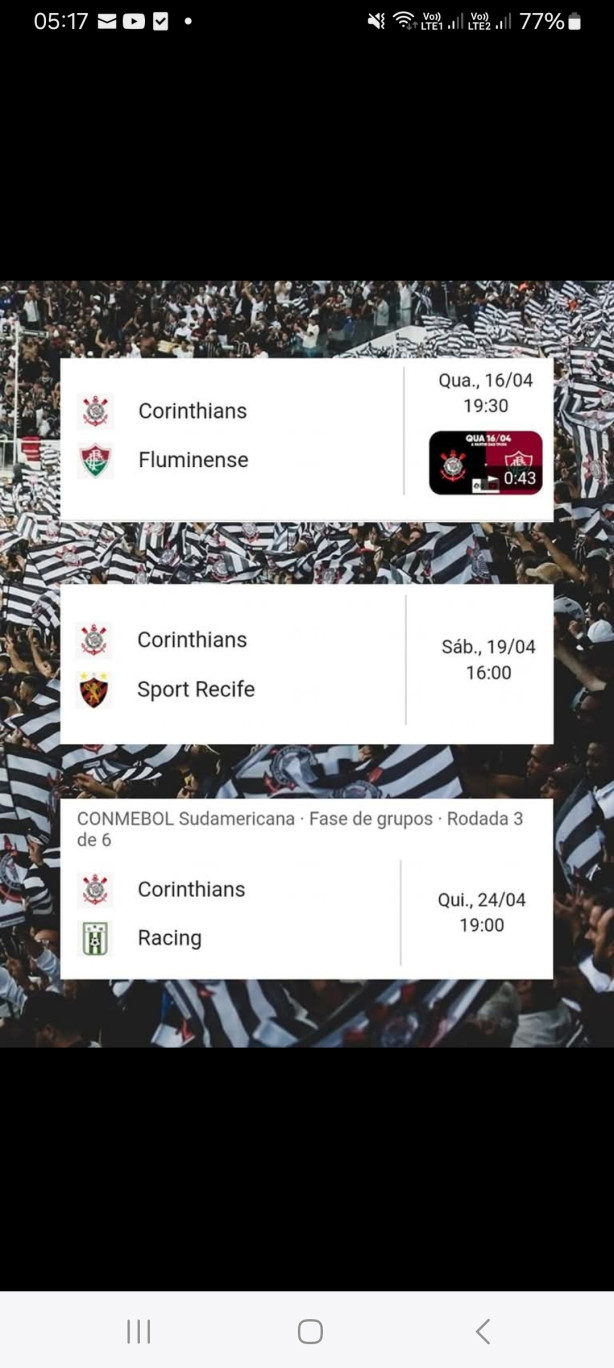 Os 3 próximos jogos do Corinthians