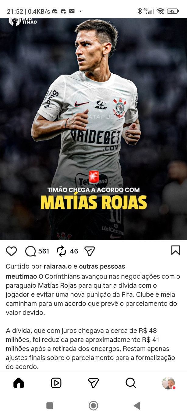 Matías Rojas vai ser como se fosse o Corinthians renovando o contrato ...