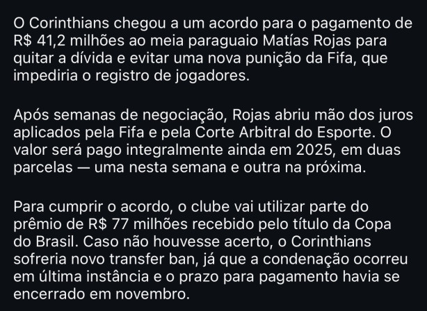 Metade da premiação para o Matias Rojas