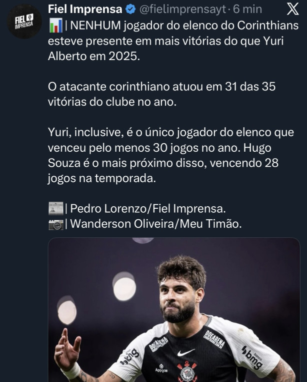 Corinthians vender Yuri Alberto seria um tiro no pé; veja esse dado