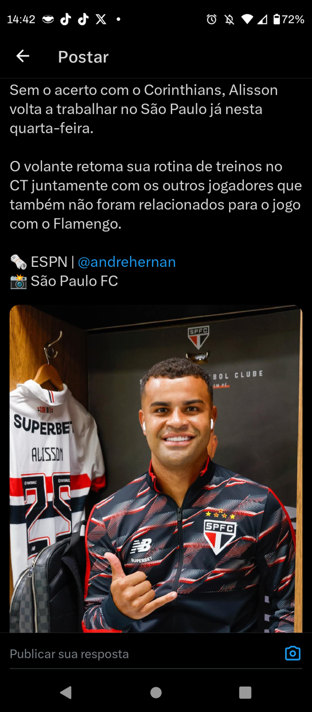 Alisson se reapresentou no SP