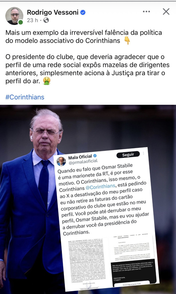 Osmar Stabile, o próximo presidente a ser expulso. Inimigo do Corintiano